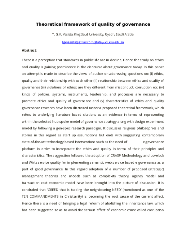 (DOC) Theoretical framework of quality of governance