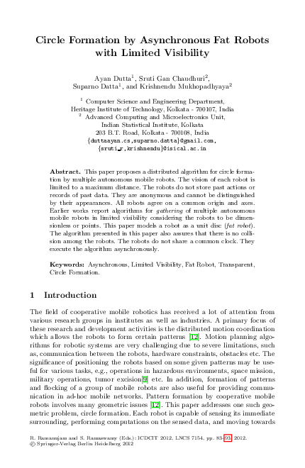 (PDF) Circle Formation by Asynchronous Fat Robots with Limited Visibility