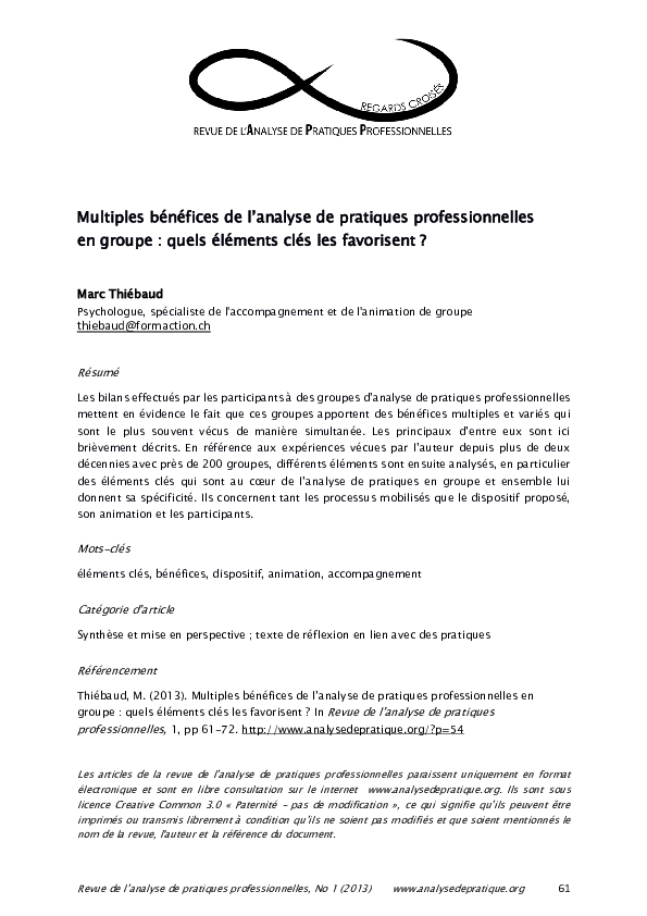 (PDF) Multiples bénéfices de l’analyse de pratiques professionnelles en ...