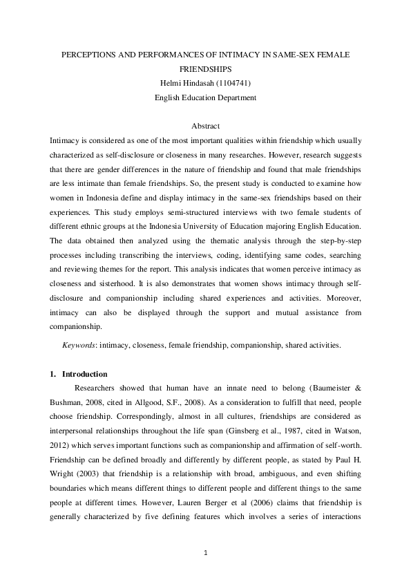 (PDF) PERCEPTIONS AND PERFORMANCES OF INTIMACY IN SAME-SEX FEMALE ...