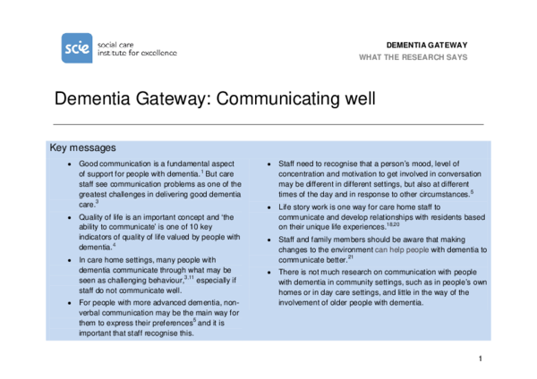 (PDF) Dementia Gateway: Communicating well Key messages