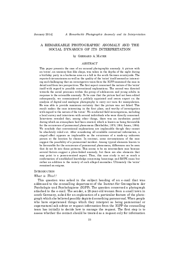 (PDF) A Remarkable Photographic Anomaly and the Social Dynamics of its ...