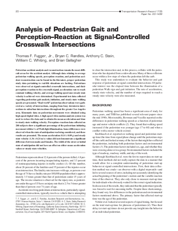 (PDF) Analysis of Pedestrian Gait and Perception-Reaction at Signal-Controlled Crosswalk ...