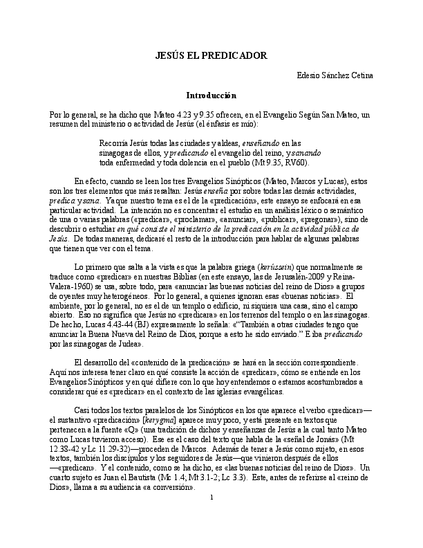 (DOC) Jesús como predicador en los Evangelios