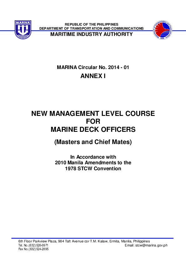 (PDF) MARITIME INDUSTRY AUTHORITY NEW MANAGEMENT LEVEL COURSE FOR ...