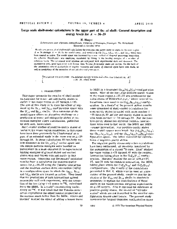 (PDF) PHYSICAL REVIE% C Large scale shell-model calculations in the ...