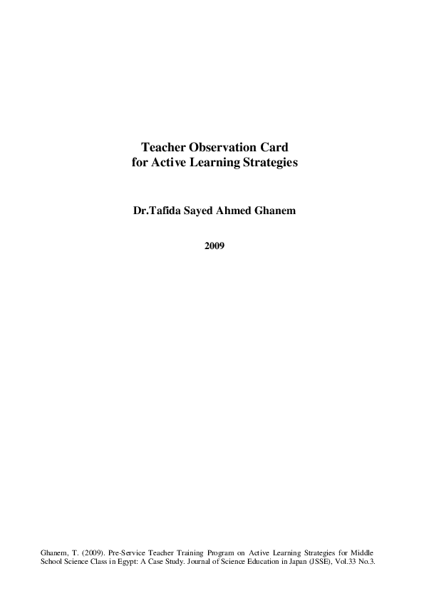 (PDF) Teacher Observation Card for Active Learning Strategies