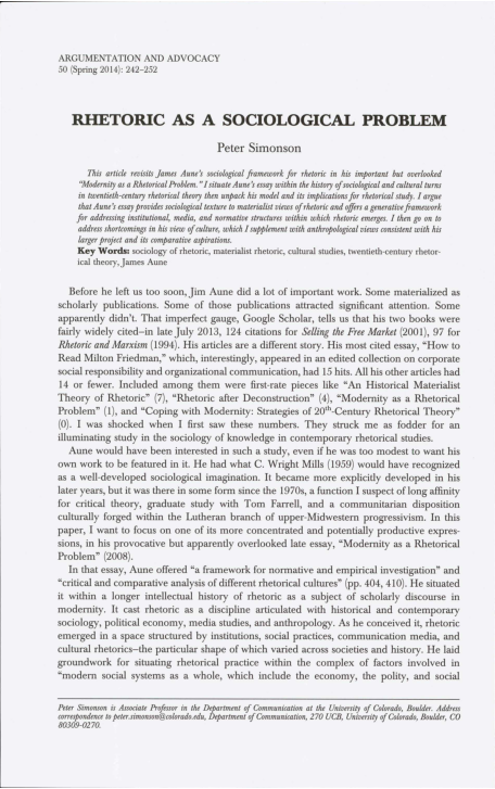 (PDF) Rhetoric as a Sociological Problem