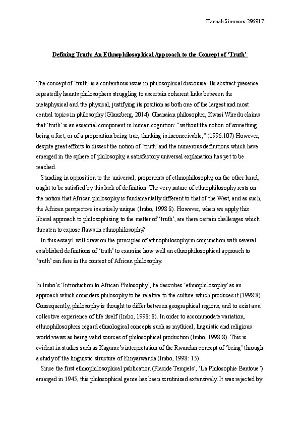 (DOC) Defining Truth: An Ethnophilosophical Approach to the Concept of ...