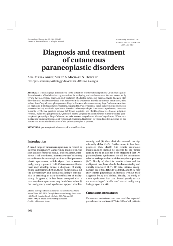(PDF) Diagnosis and treatment of cutaneous paraneoplastic disorders