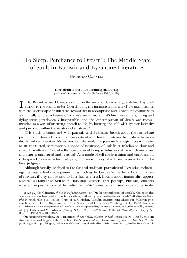 (PDF) To Sleep, Perchance to Dream: The Middle State of Souls in ...