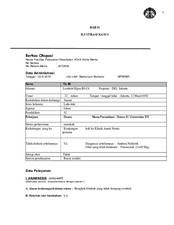 (DOC) BAB II ILUSTRASI KASUS Data Administrasi Tanggal : 20-5-2014 ...