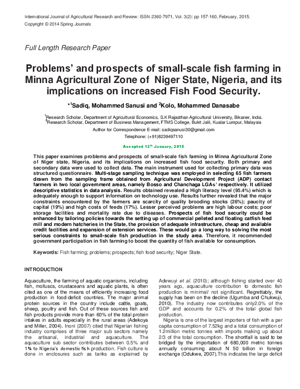 (PDF) Problems’ and prospects of small-scale fish farming in Minna ...