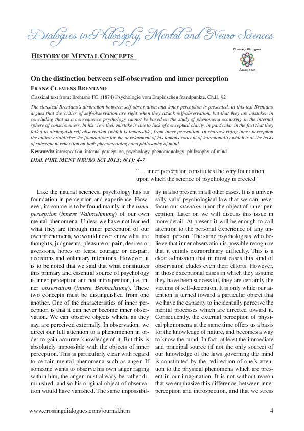 On the distinction between self-observation and inner perception FRANZ ...
