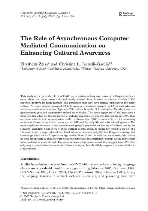 (PDF) The role of asynchronous computer mediated communication on enhancing cultural awareness