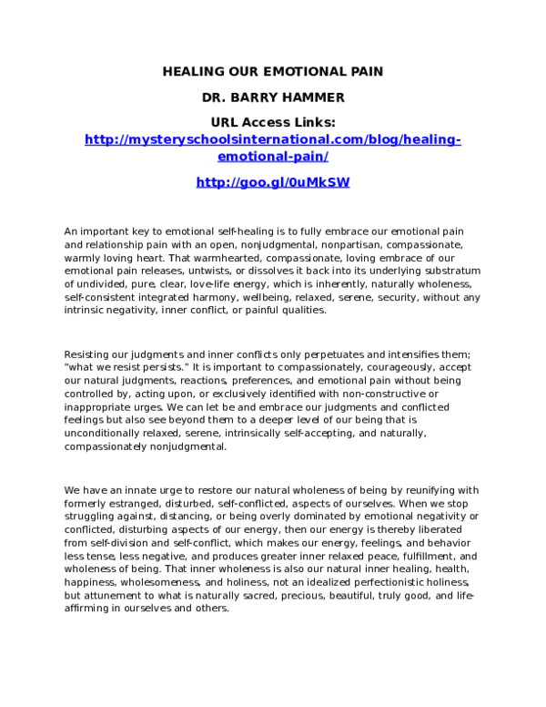 (DOC) Healing Emotional Pain and Relationship Pain