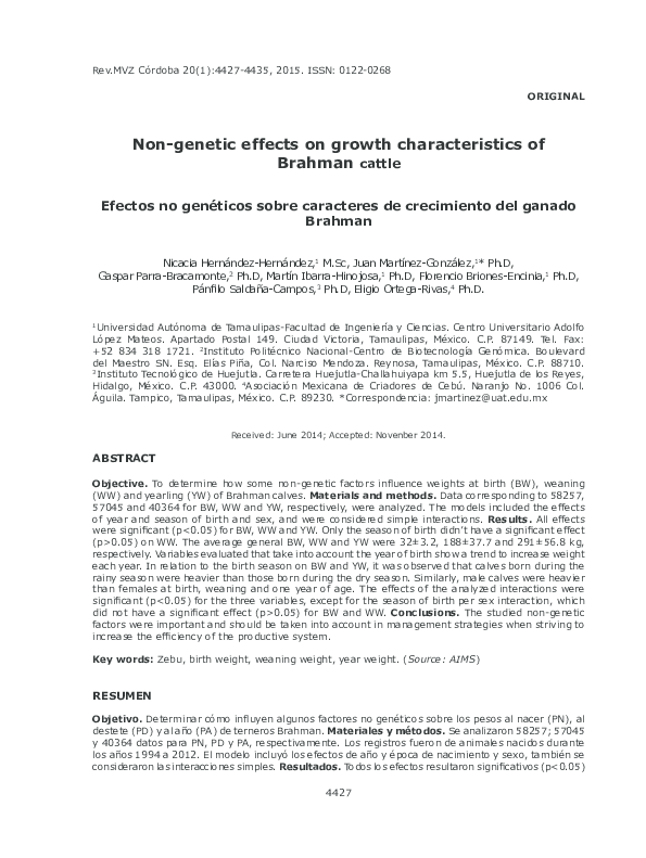 (PDF) Non-genetic effects on growth characteristics of Brahman cattle