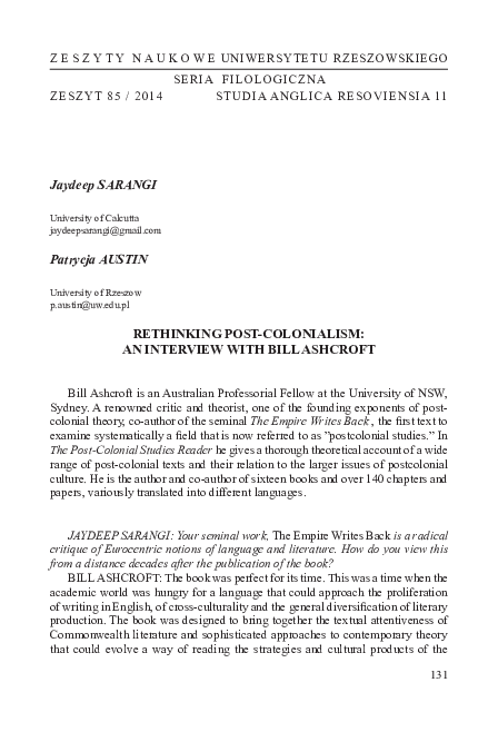 (PDF) Rethinking post-colonialism: An interview with Bill Ashcroft