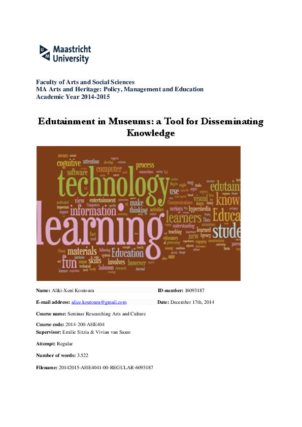 (PDF) Edutainment in Museums: a Tool for Disseminating Knowledge