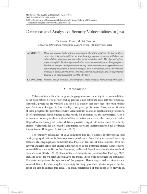 (PDF) Detection and Analysis of Security Vulnerabilities in Java