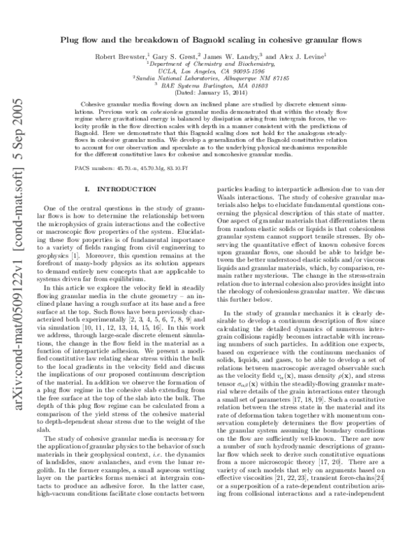 (PDF) Plug flow and the breakdown of Bagnold scaling in cohesive ...