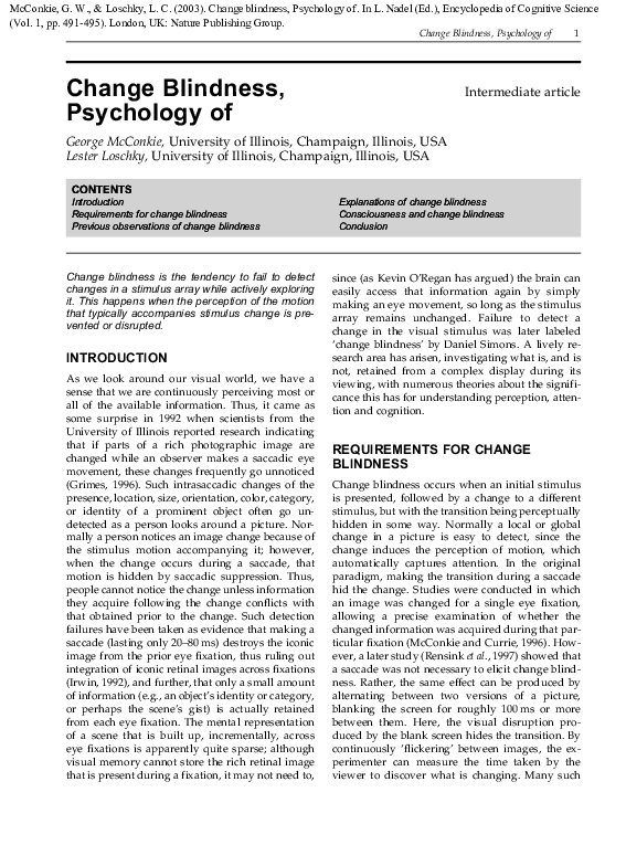 (PDF) Change Blindness, Psychology of