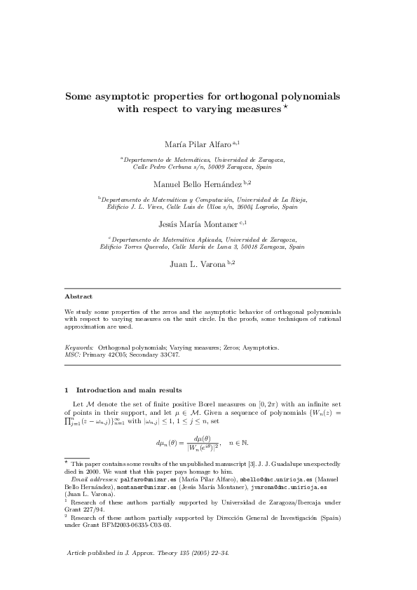 Pdf Some Asymptotic Properties For Orthogonal Polynomials With
