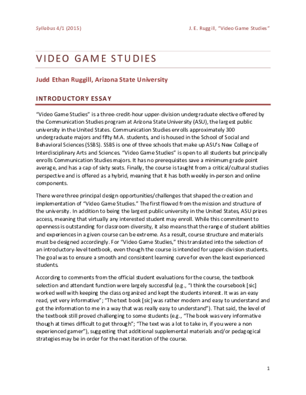 (PDF) Video Game Studies