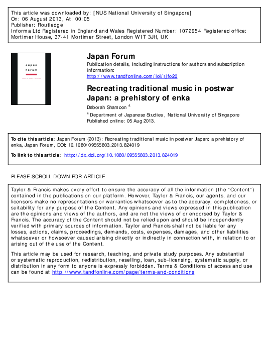 (PDF) Recreating traditional music in postwar Japan: a prehistory of enka