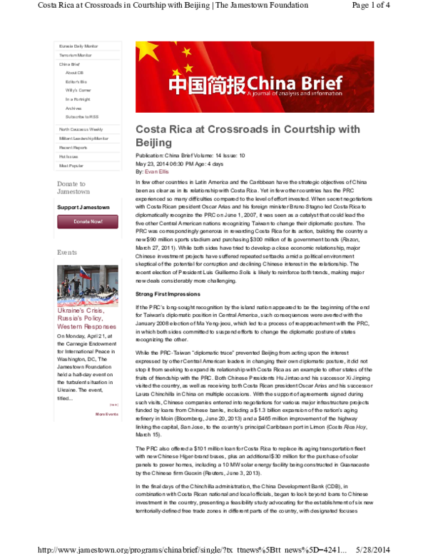 (PDF) Costa Rica at a Crossroads in its Courtship with Beijing