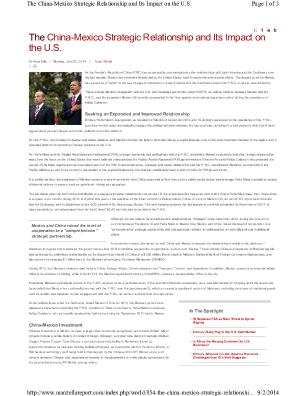 (PDF) The China-Mexico Strategic Relationship and its Impact on the US