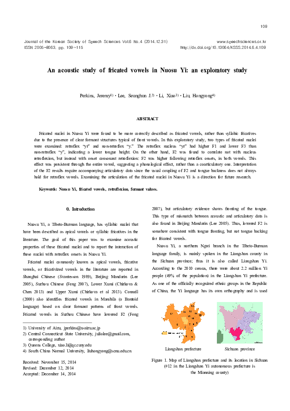 (PDF) An acoustic study of fricated vowels in Nuosu Yi: an exploratory ...