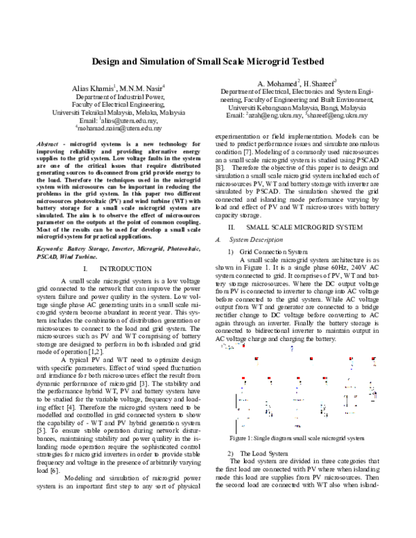 Pdf Design And Simulation Of Small Scale Microgrid Testbed