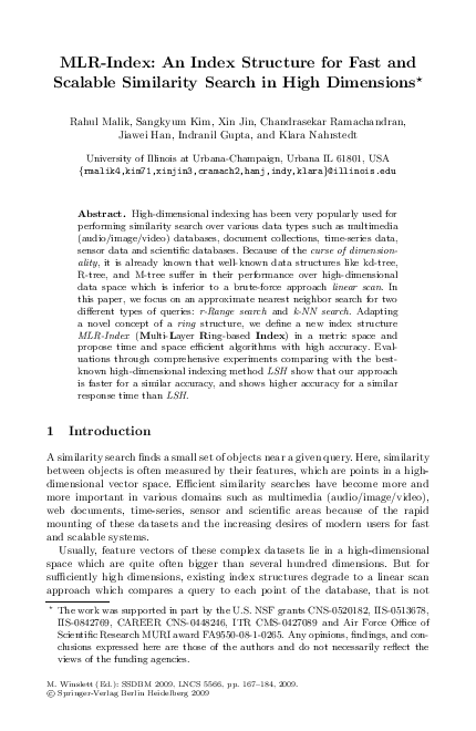 Pdf Mlr Index An Index Structure For Fast And Scalable Similarity Search In High Dimensions