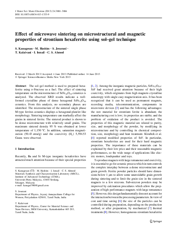 Pdf Effect Of Microwave Sintering On Microstructural And Magnetic Properties Of Strontium