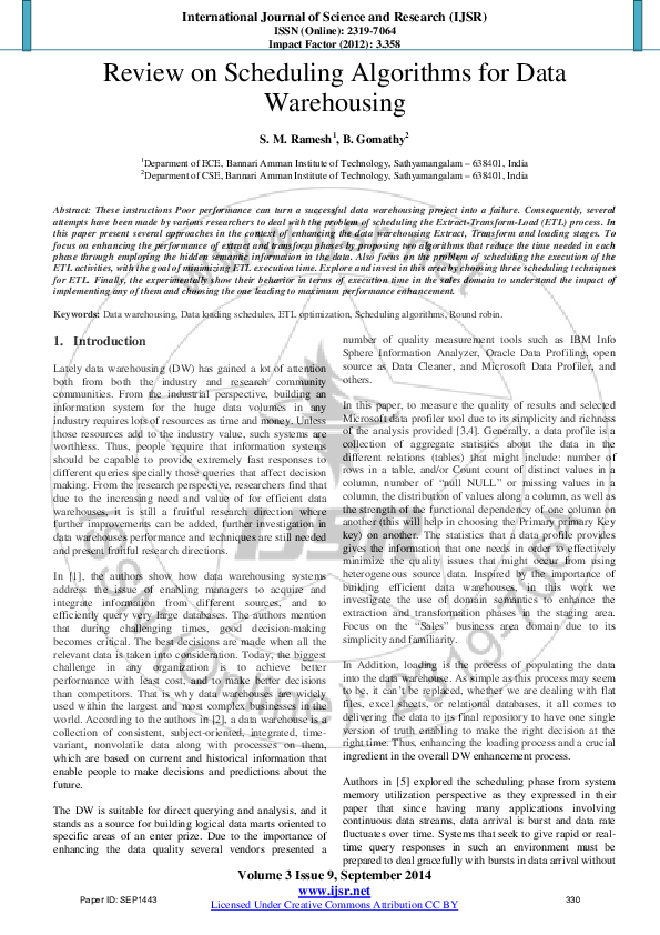 (PDF) Review on Scheduling Algorithms for Data Warehousing