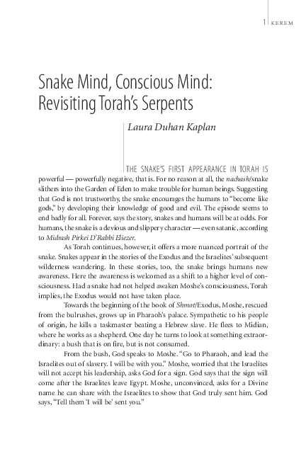 (PDF) Snake Mind, Conscious Mind: Revisiting Torah's Serpents