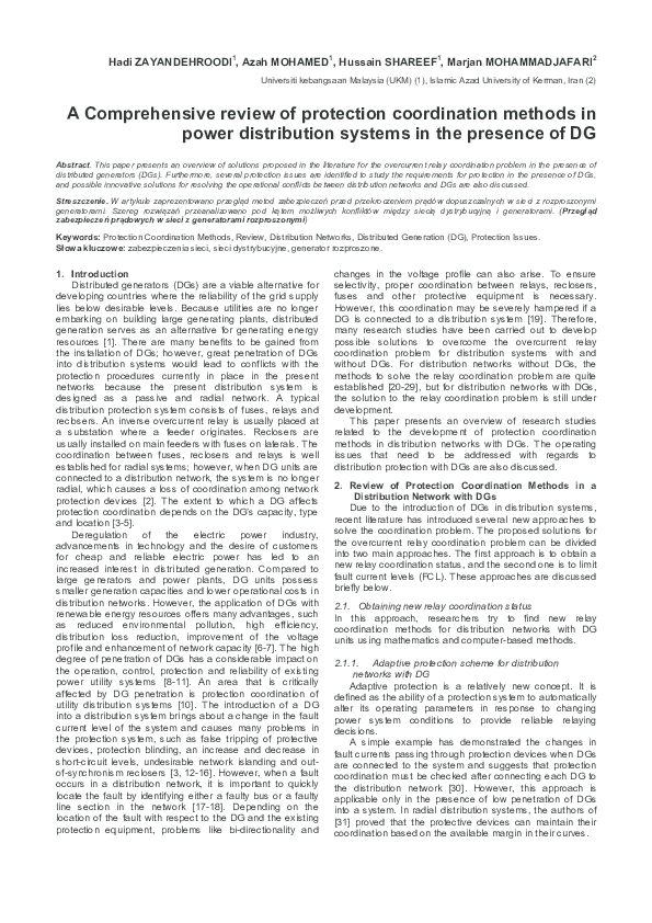 Pdf A Comprehensive Review Of Protection Coordination Methods In Power Distribution Systems In