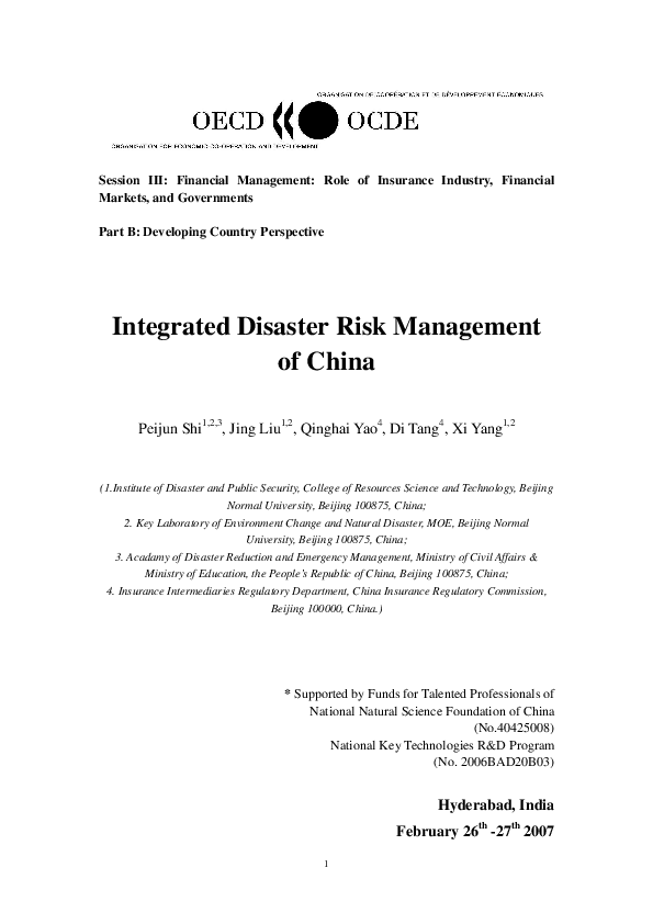 (PDF) Integrated Disaster Risk Management of China