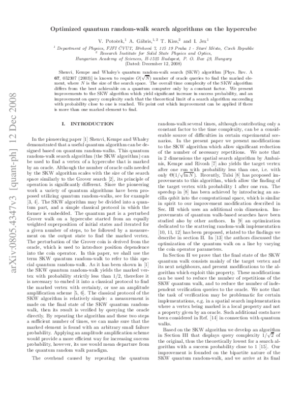 Pdf Optimized Quantum Random Walk Search Algorithms On The Hypercube 