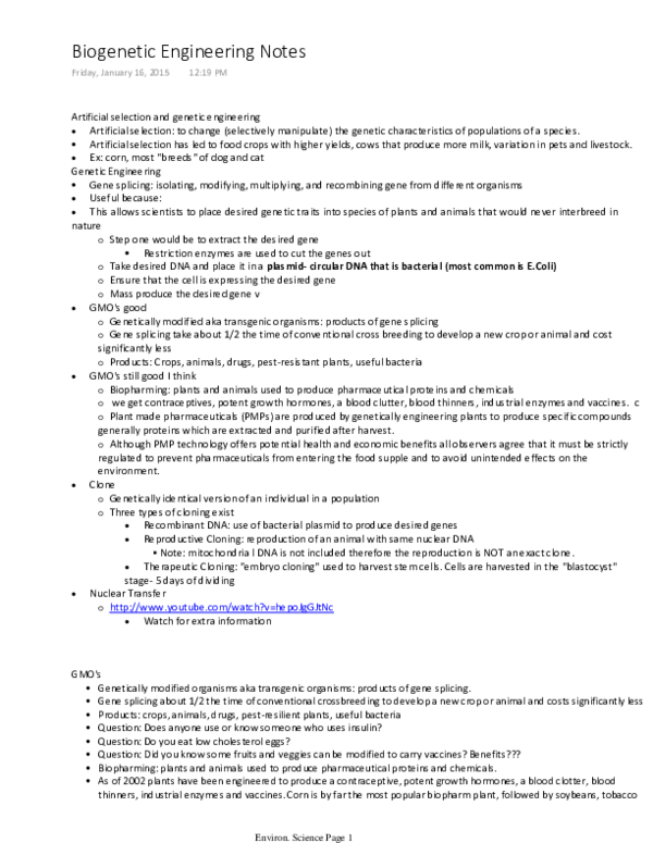 (PDF) Biogenetic Engineering Notes