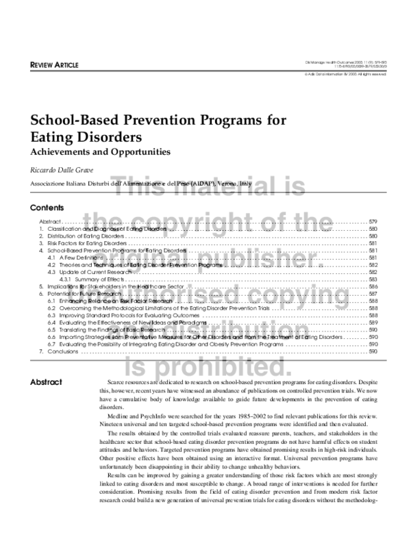 (PDF) School-Based Prevention Programs for Eating Disorders ...