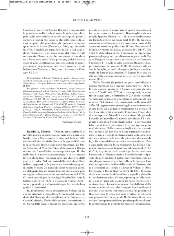 (PDF) Matteo Bandello in Enciclopedia machiavelliana