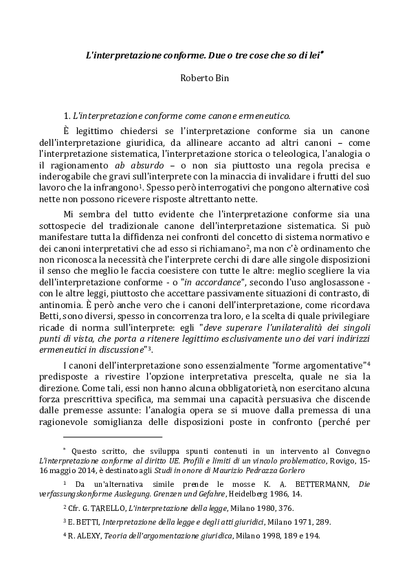(PDF) L'interpretazione conforme. Due o tre cose che so di lei