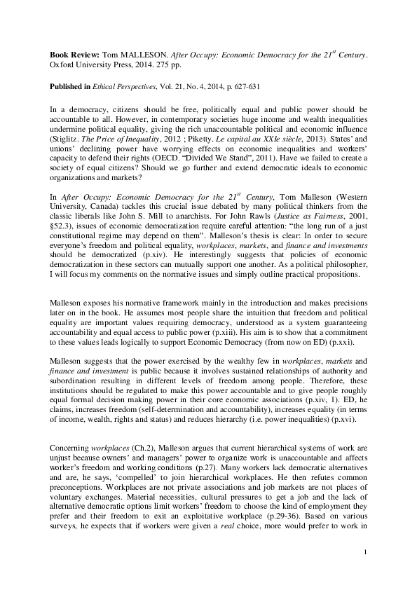 (PDF) Book Review: Tom Malleson (2014) After Occupy: economic democracy ...