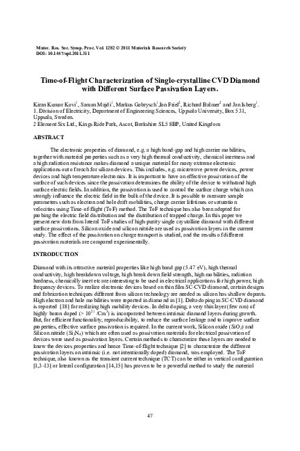 (PDF) Time-of-Flight Characterization of Single-crystalline CVD Diamond ...