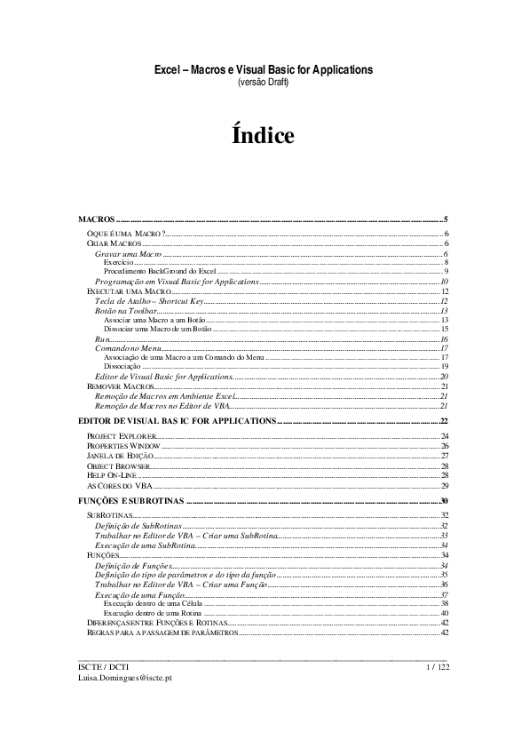 (PDF) Excel – Macros e Visual Basic for Applications