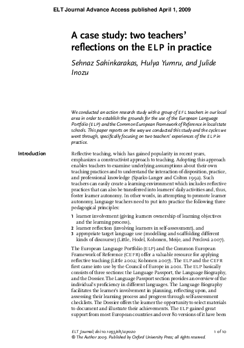 (PDF) A case study: two teachers' reflections on the ELP in practice