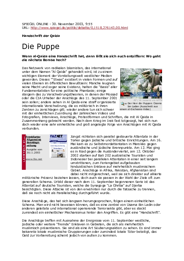 (DOC) Al Qaida-Strategie: Die Puppe in der Puppe