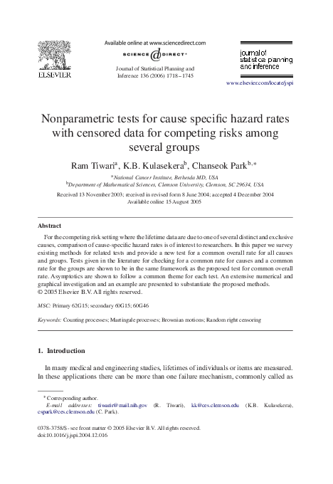 (PDF) Nonparametric Tests for Cause Specific Hazard Rates with Censored ...